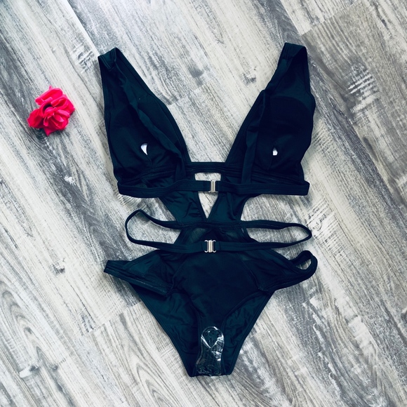 Rouge! | Swim | Strappy Mesh Detail One Piece Swimsuit Whiteblack ...